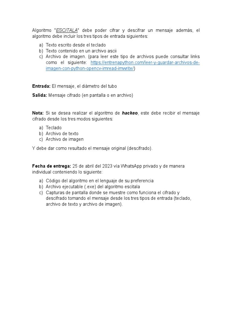 Algoritmo Escitala | PDF