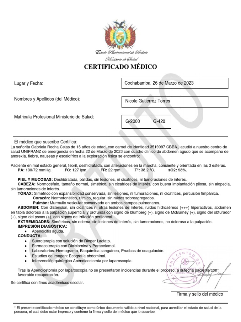 Práctica de Certificado Médico Simple | PDF | Medicina CLINICA | Medicina