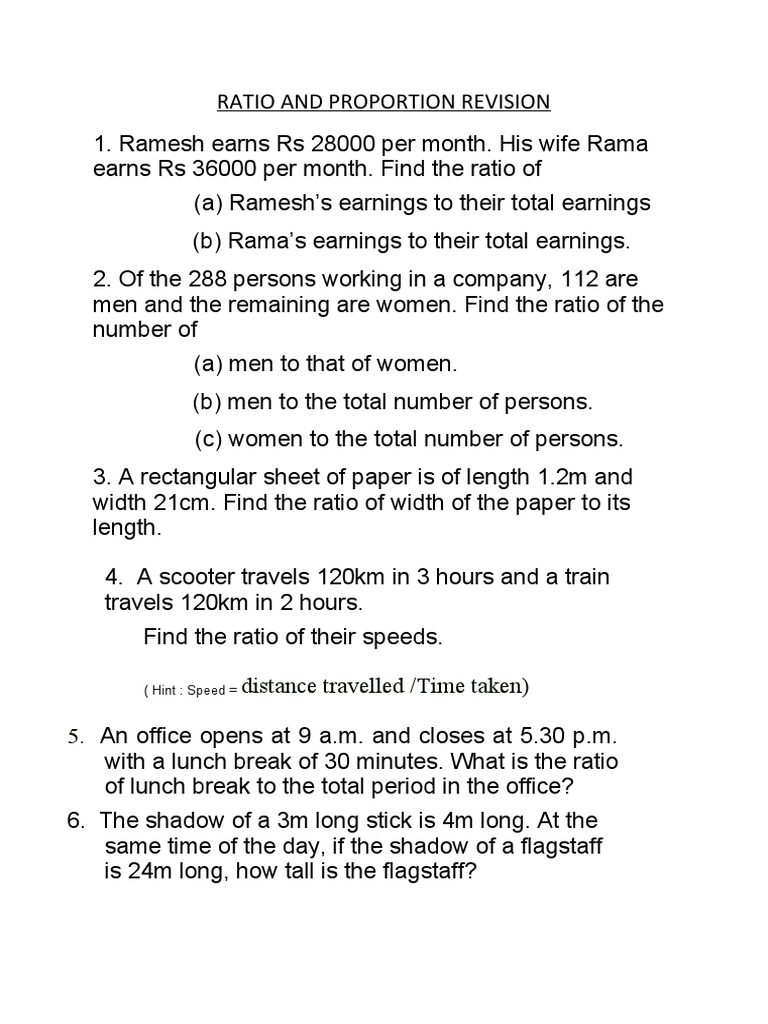 Ratio And Proportion Practice Problems Pdf Travel