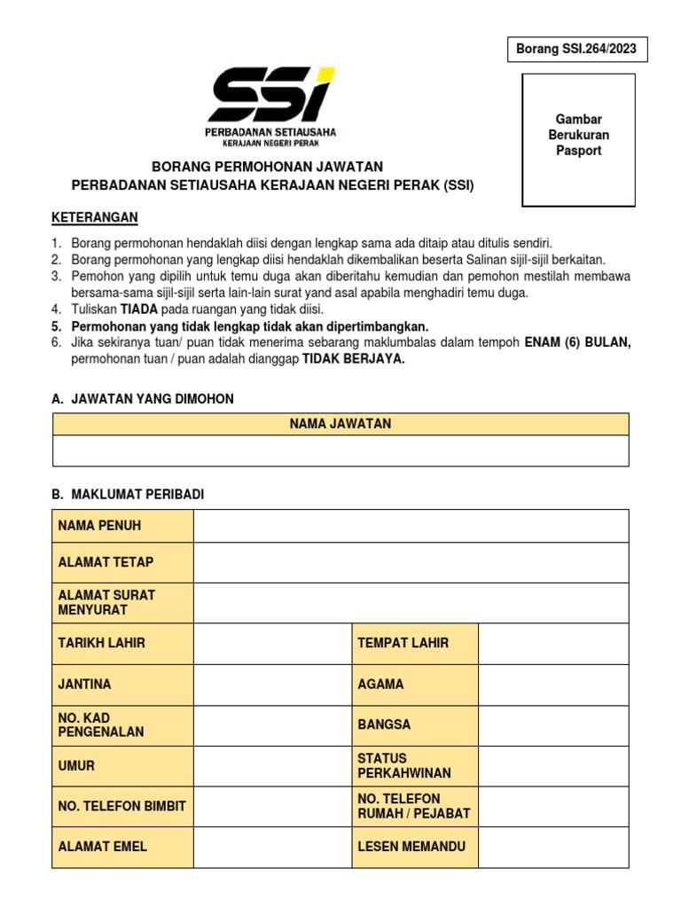 Borang Permohonan Jawatan SSI | PDF