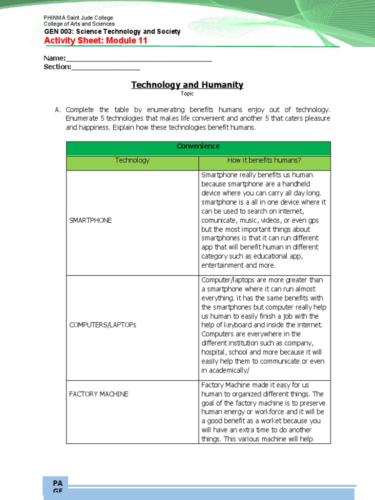 Kyle Albert Chanchico Estoesta - Module 11 STS Activity Sheet | PDF | Smartphone | Mobile Device