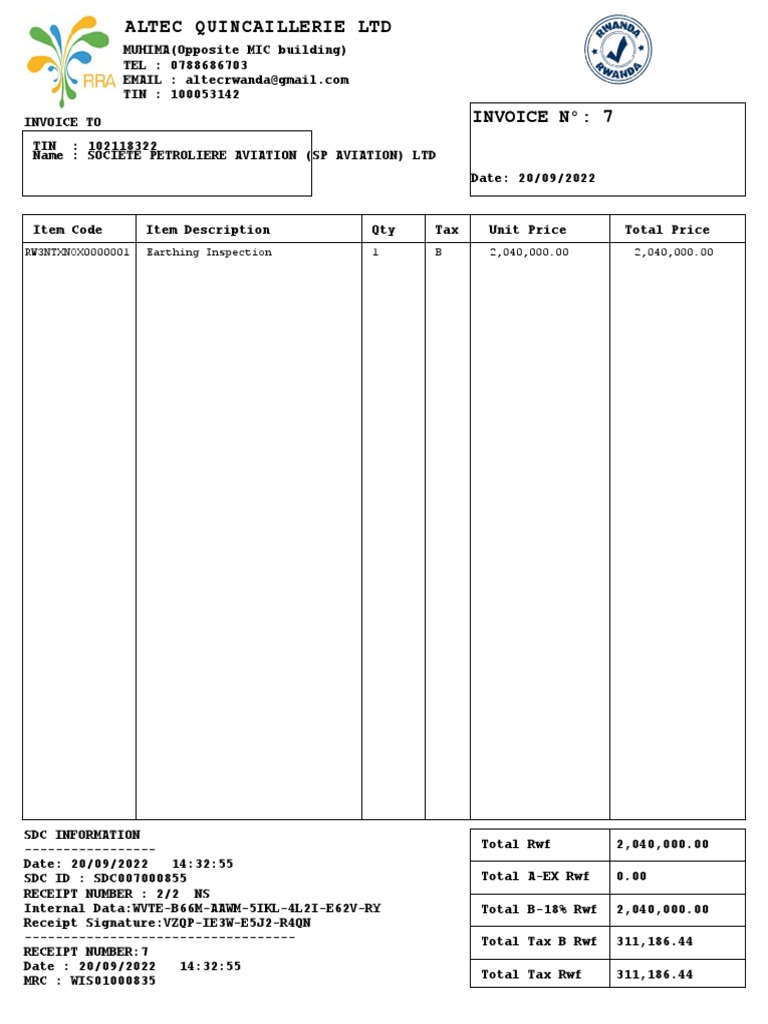 Invoice SP Aviation | PDF