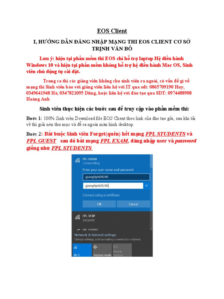 QUY TRÌNH ĐĂNG NHẬP MẠNG THI TRÊN EOS CLIENT | PDF