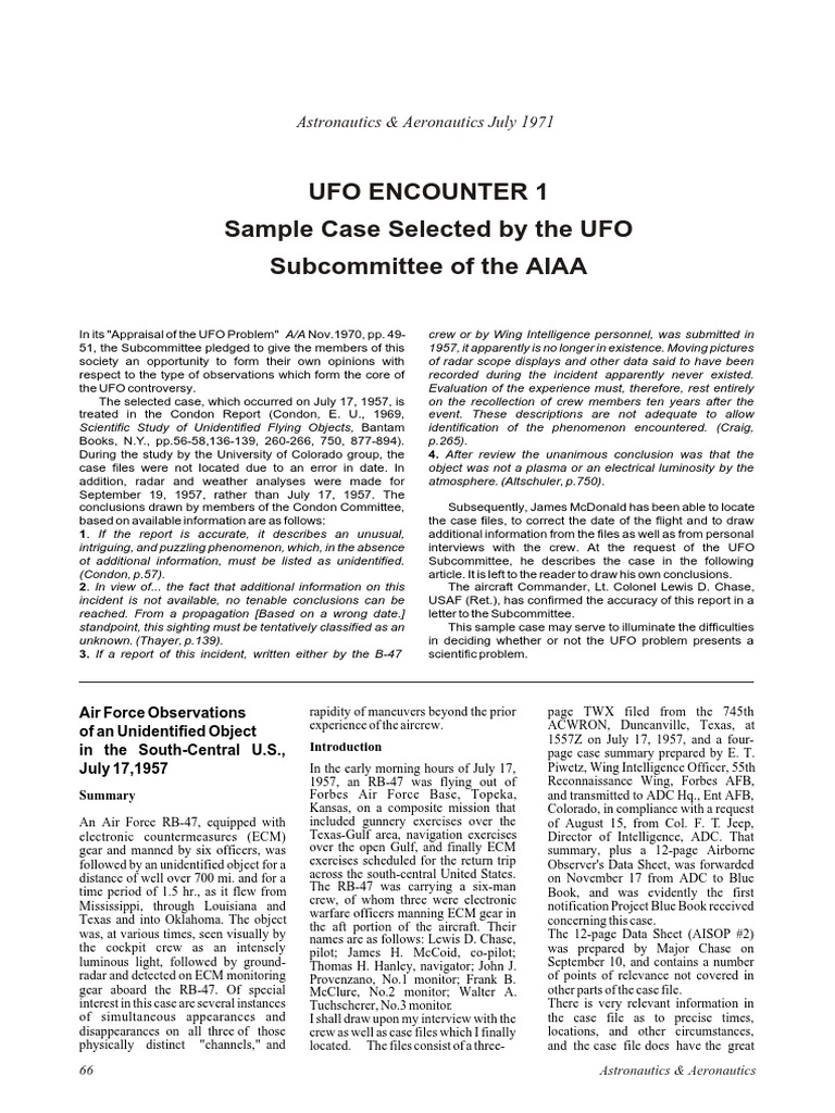 UFO Encounter 1. Sample Case Selected by The UFO Subcommittee of The ...