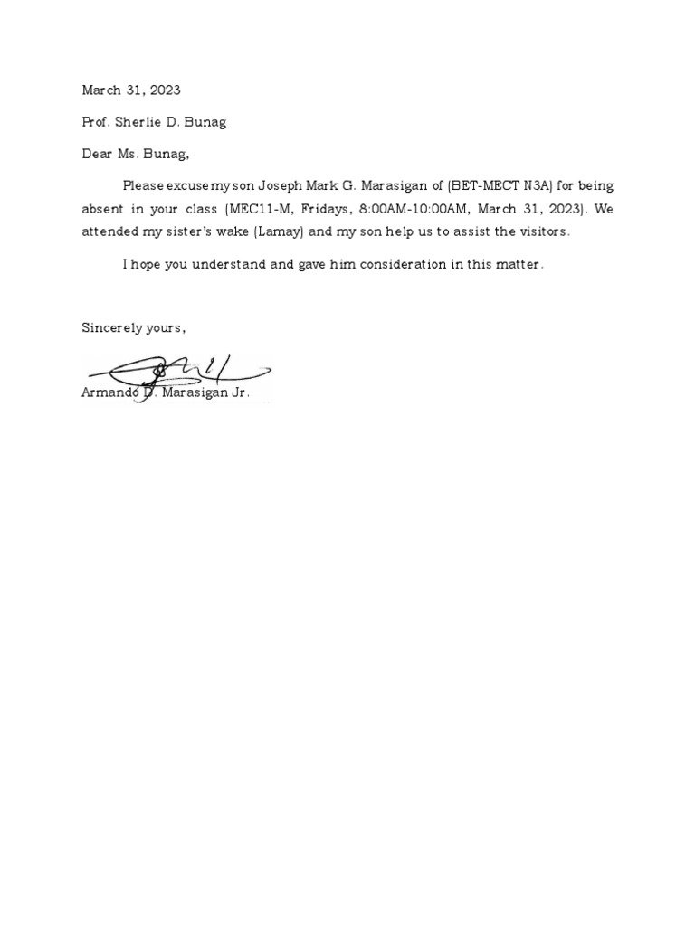 Excuse Letter MEC11-M | PDF
