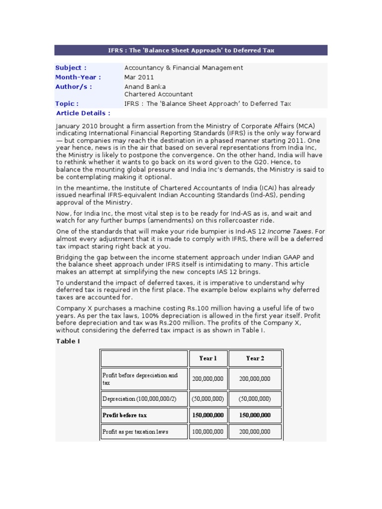 IFRS Balance Sheet Approach to Deferred Tax | PDF | Deferred Tax ...