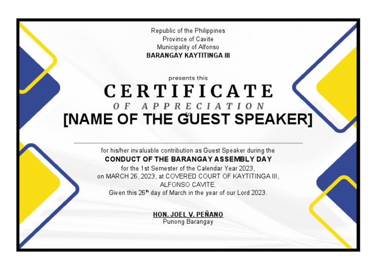 Certificate of Appreciation TO GUEST SPEAKER | PDF