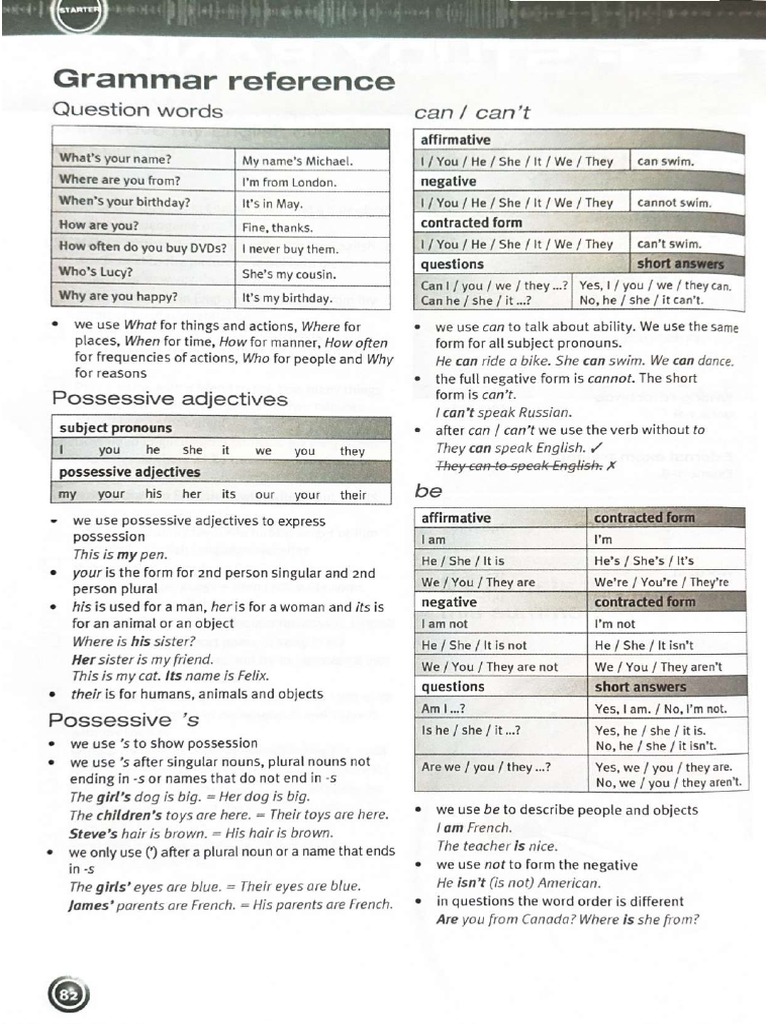 Starter Unit - Grammar Reference | PDF