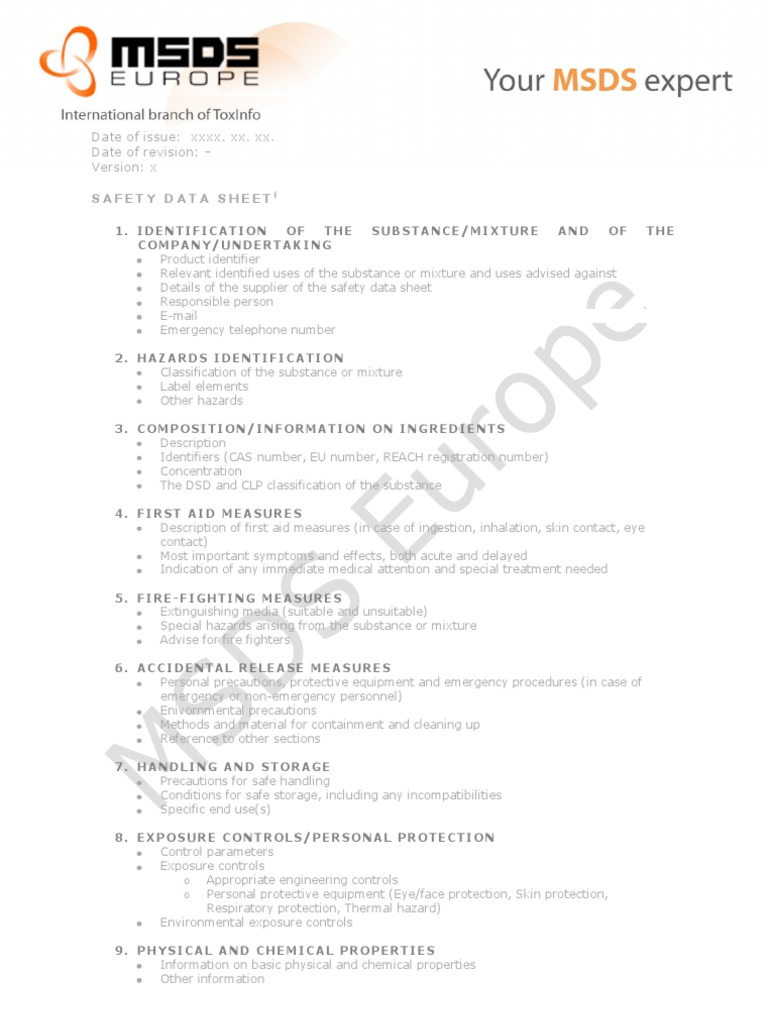 MSDS sample EN | Safety | Occupational Safety And Health