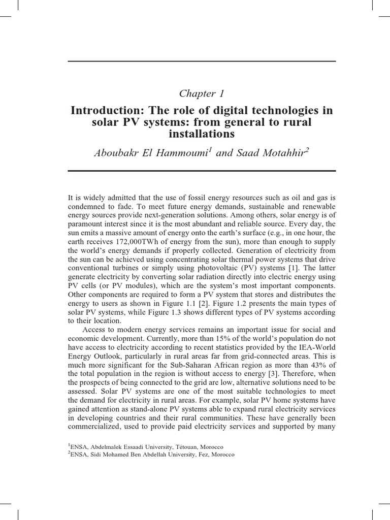 Introduction: The Role of Digital Technologies in Solar PV Systems: From General To Rural ...