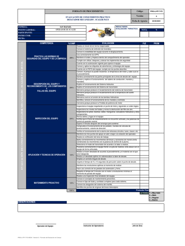 Evaluación Operador Scaler BTI | PDF | Vehículo de motor | Transporte