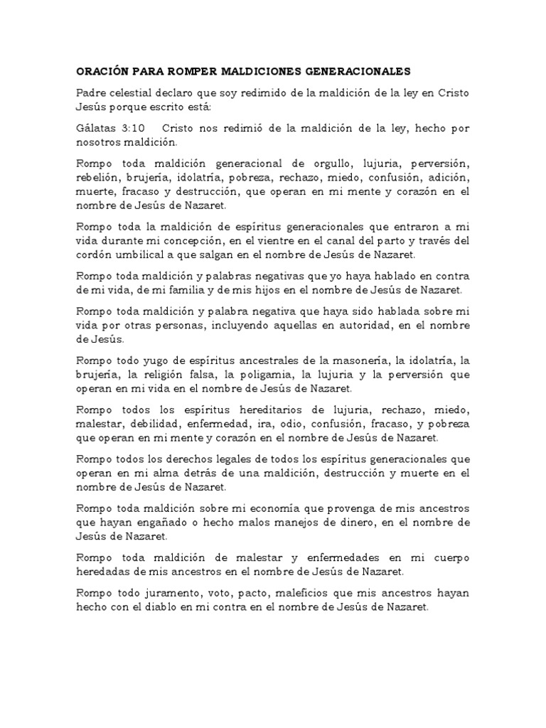 Oracion para Romper Maldiciones Generacionales | PDF | Jesús | Creencia ...