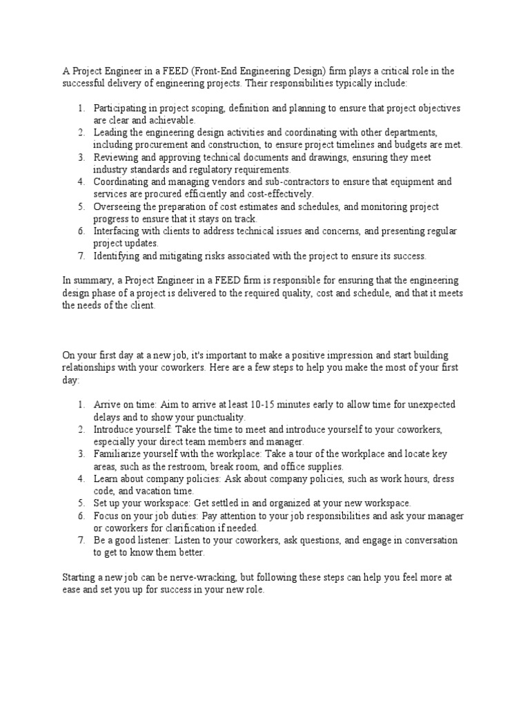 A Project Engineer in A FEED | PDF | Debt | Business