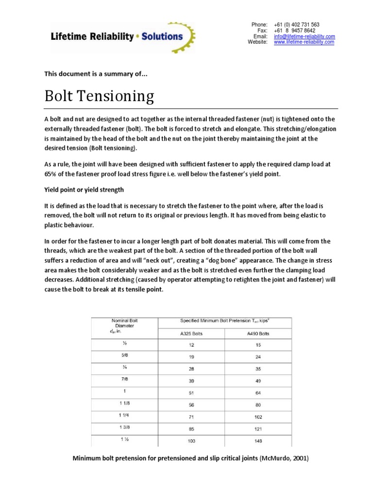 Bolt Tensioning and Preload Guide | PDF | Nut (Hardware) | Screw