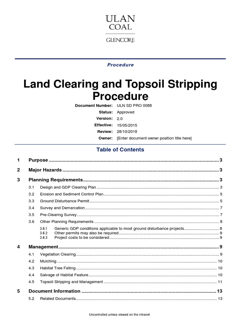 Land Clearing and Topsoil Stripping Procedure | PDF | Topsoil | Habitat