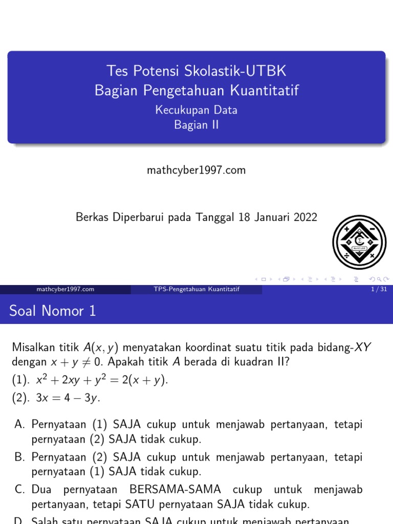 Analisis Kecukupan Data pada Soal TPS-UKTB Matematika | PDF