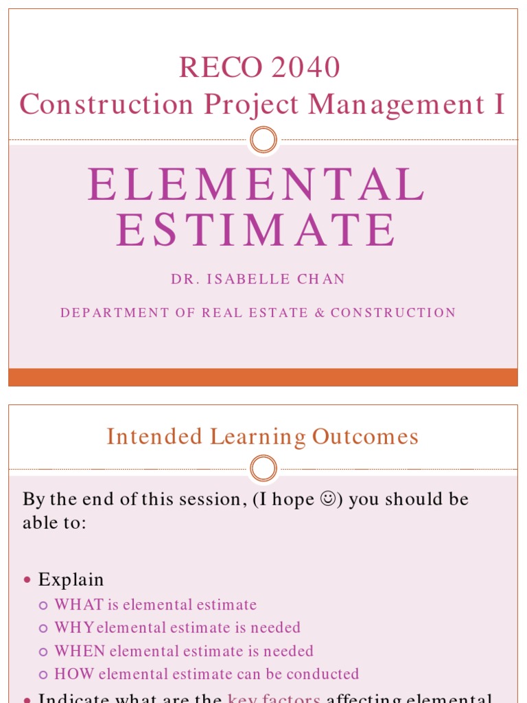 RECO 2040 Construction Project Management I: Elemental Estimate | PDF ...