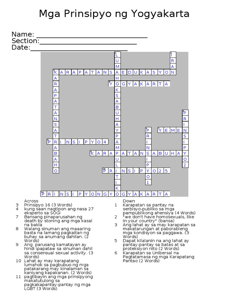 Crossword Puzzle Answer Key | PDF