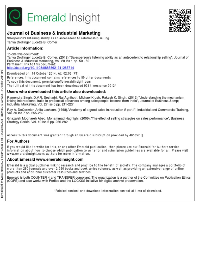 Journal of Business & Industrial Marketing: Article Information | PDF ...