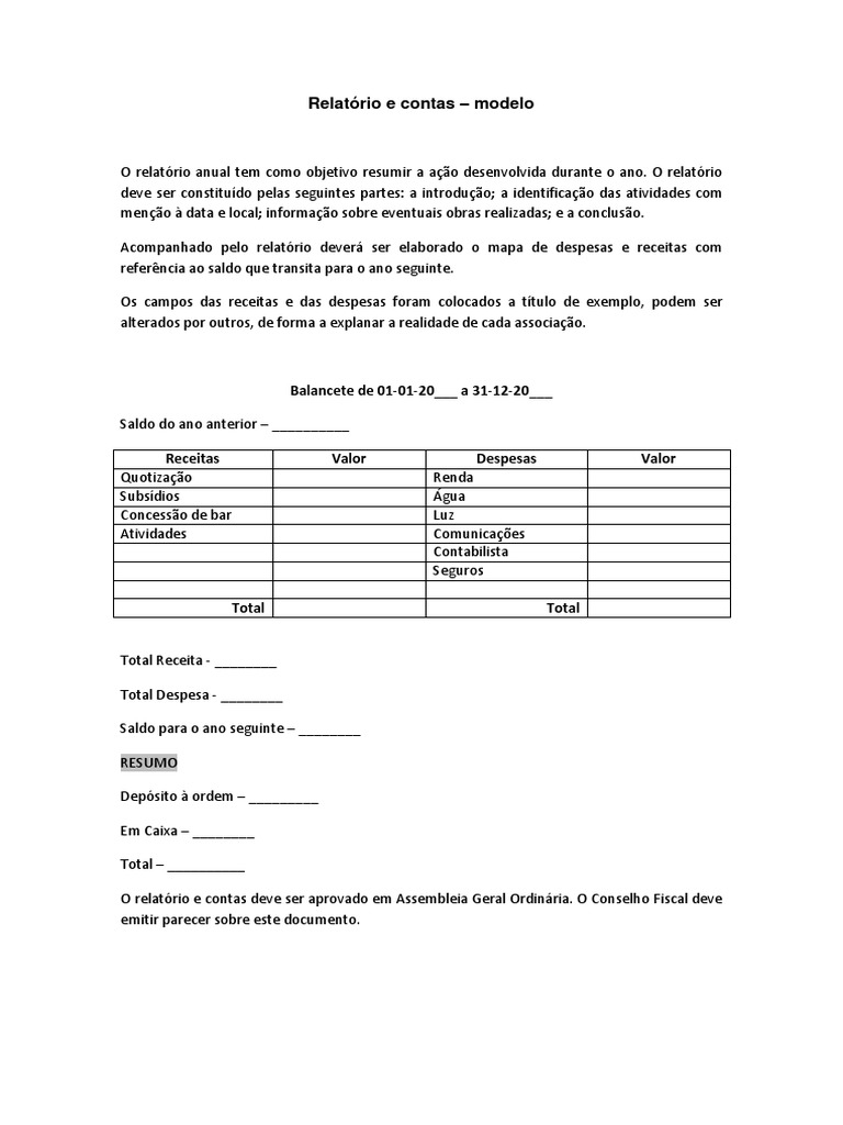 Relatorio e Contas Modelo | PDF