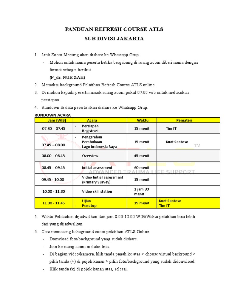 Panduan Refresh Course ATLS Jakarta | PDF
