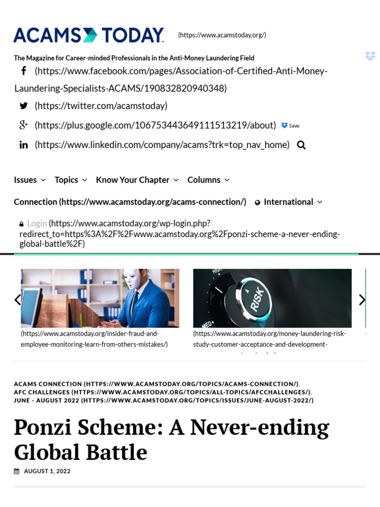 Ponzi Scheme - A Never-Ending Global Battle - ACAMS Today | PDF | Ponzi ...