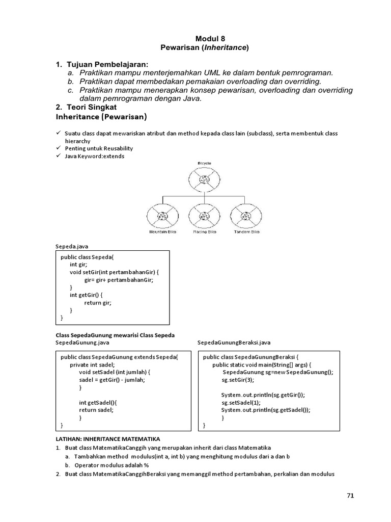 Pemrograman Java: Pewarisan dan Overloading | PDF | Metode & Bahan Ajar ...
