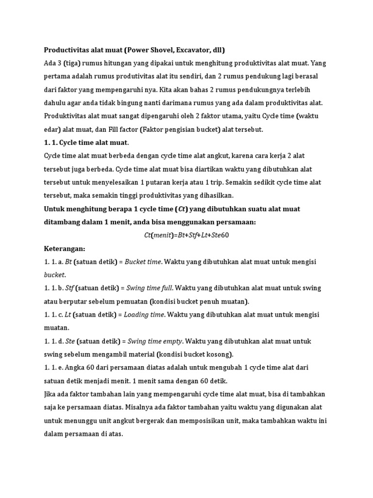 Menghitung Productivitas Alat Muat | PDF