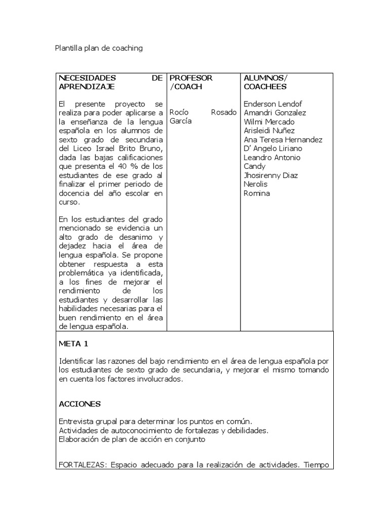 Plantilla Plan de Coaching | PDF