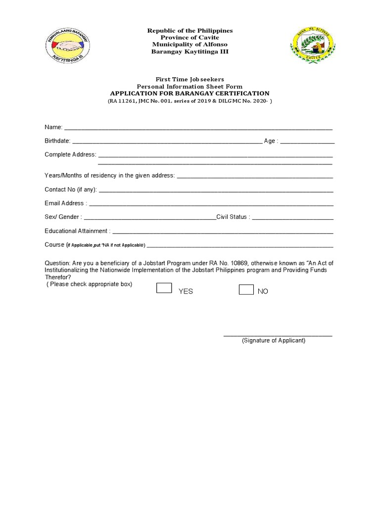 Application Form First Time Job Seeker | PDF
