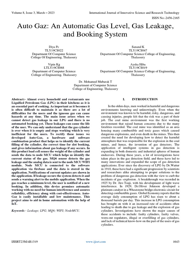 Auto Gaz An Automatic Gas Level, Gas Leakage, and Booking System ...