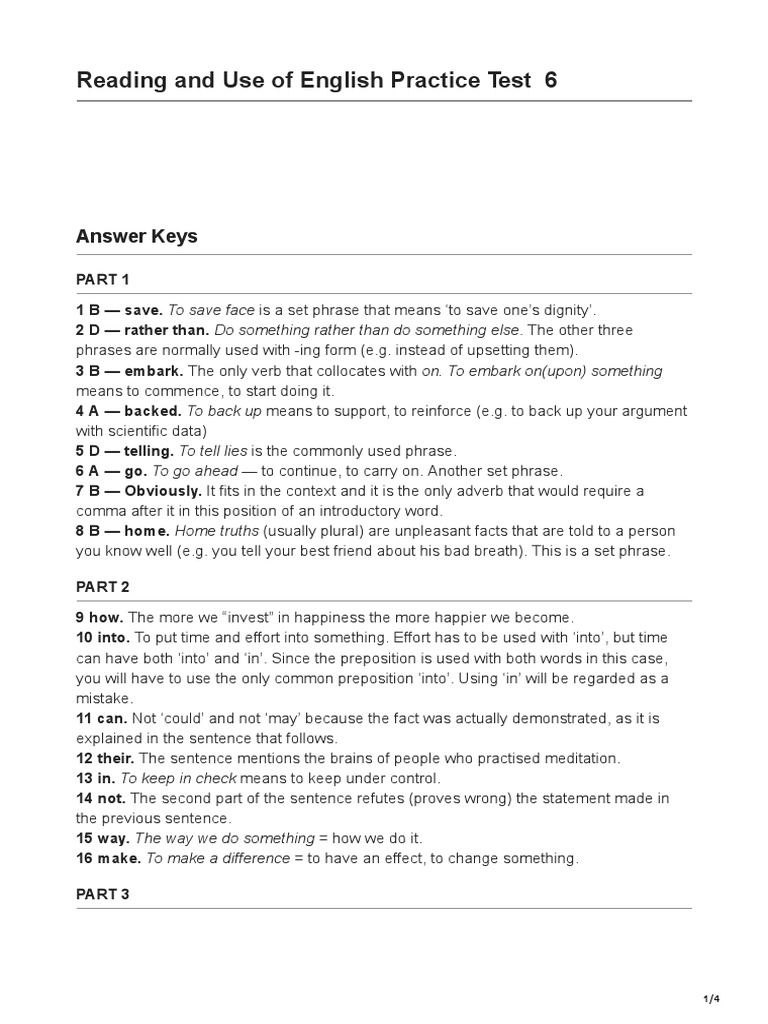 2-KEY - Reading Practice Test 6 | PDF | Preposition And Postposition ...