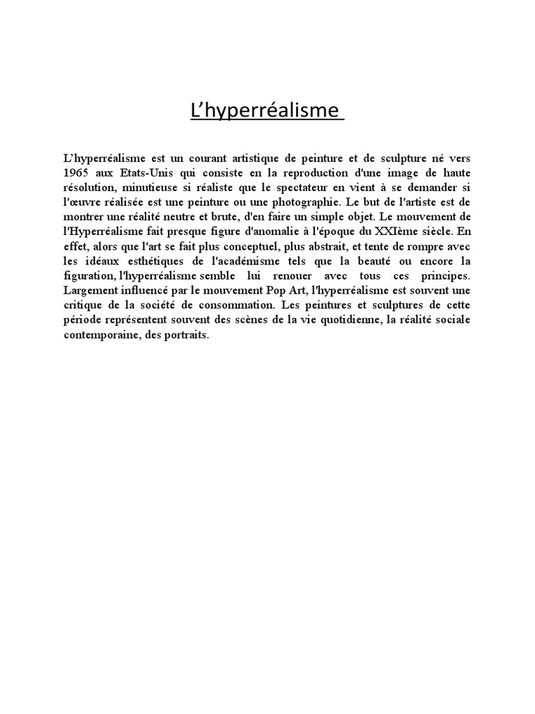 L'hyperréalisme : Définition et caractéristiques | PDF | Sciences ...