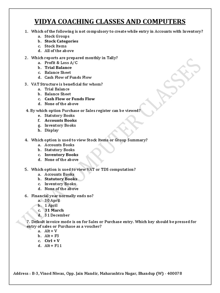 Vidya Coaching Classes and Computers (Tally) | PDF | Debits And Credits ...