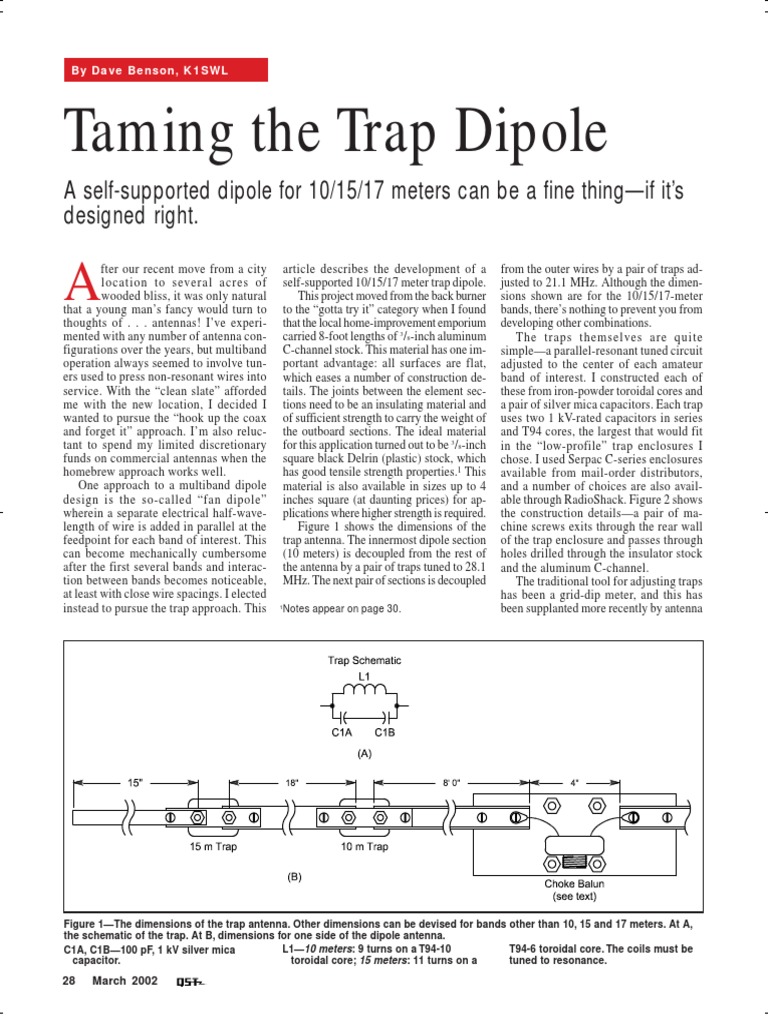 Taming The Trap Dipole: A Self-Supported Dipole For 10/15/17 Meters Can ...