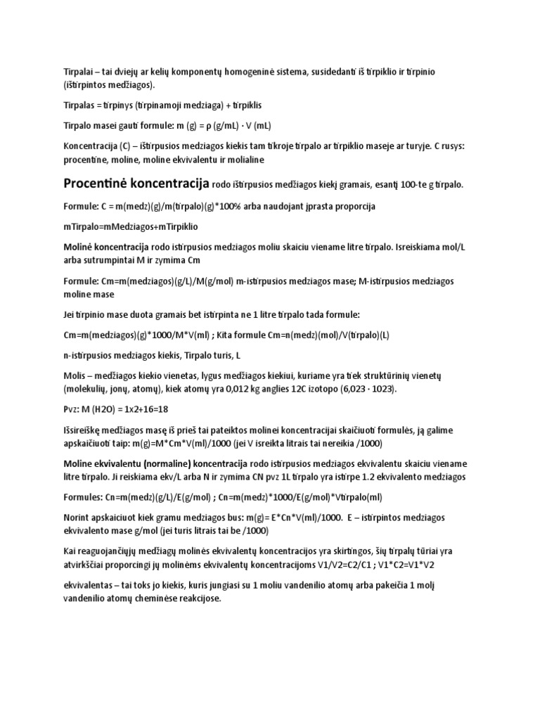 Koncentracijos, Chemija | PDF