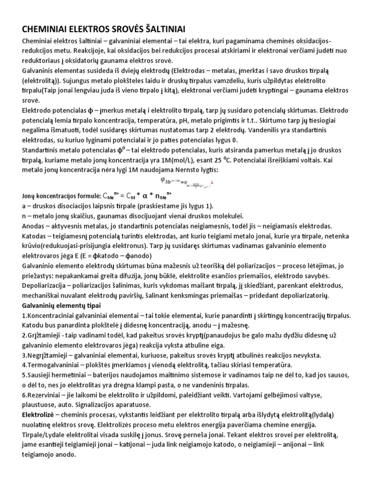 Cheminiai Elektros Srovės Šaltiniai | PDF