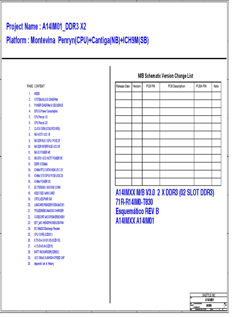 Project Name: A14IM01 - DDR3 X2 Platform: Montevina Penryn (CPU) +cantiga (NB) +ICH9M (SB) | PDF ...