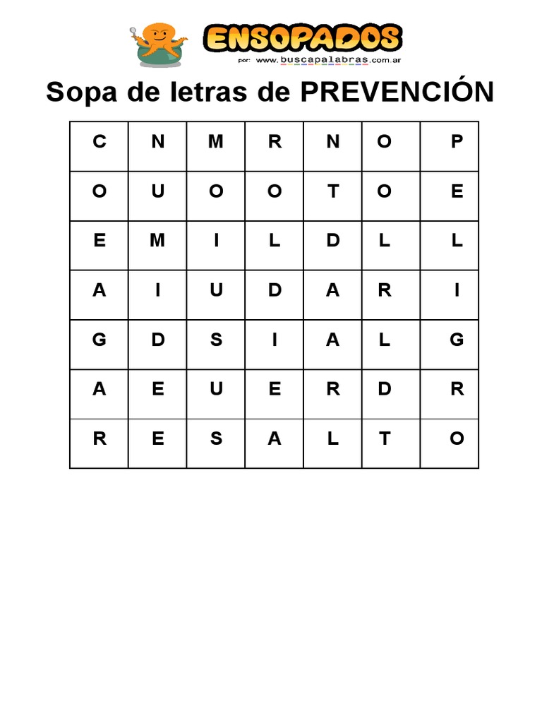 Sopa de Letras Prevención | PDF