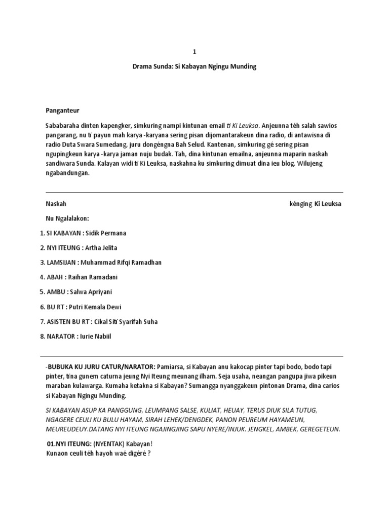 Drama Sunda: Si Kabayan Ngingu Munding | PDF