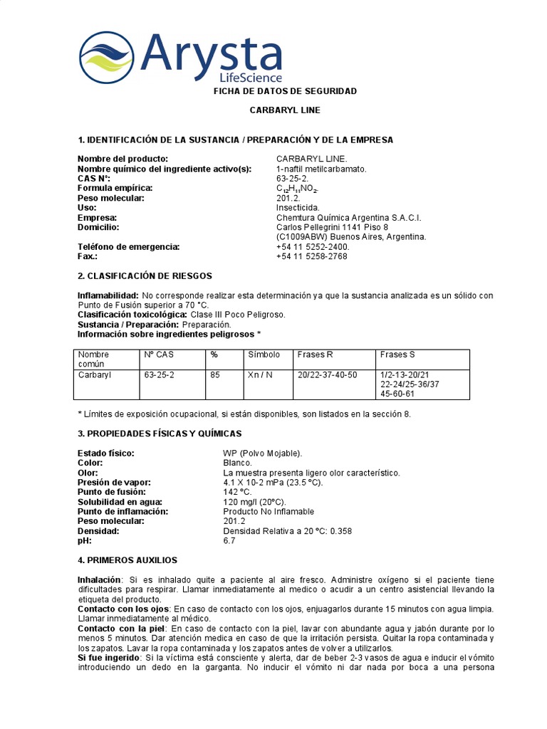 Carbaryl | PDF | Agua | Descomposición