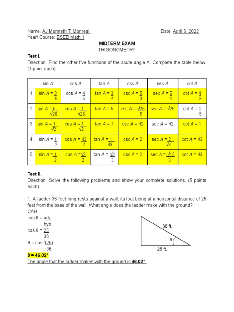 AJ Monneth Monreal_BSED Math 1_MATH 14_ Midterm Exam | PDF | Triangle ...