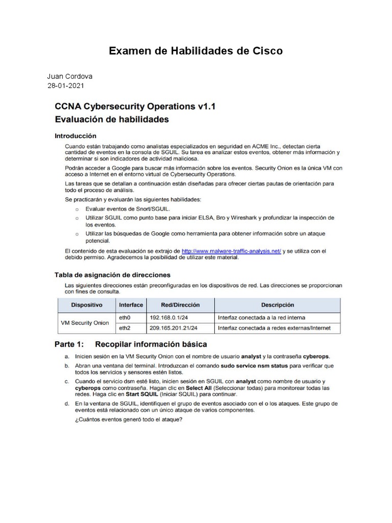 Examen de Habilidades de Cisco: Juan Cordova 28-01-2021 | PDF ...