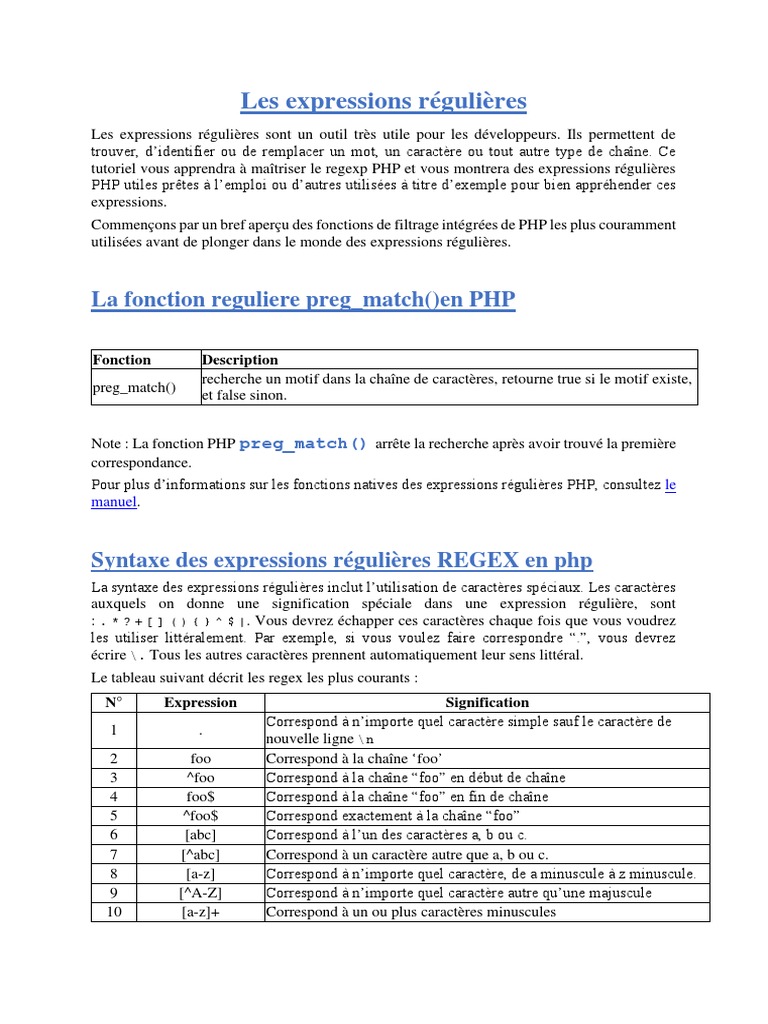 Resume Expression Reg en PHP | PDF | Expression régulière | Linguistique Resume Expression Reg en PHP | PDF | Expression régulière | Linguistique