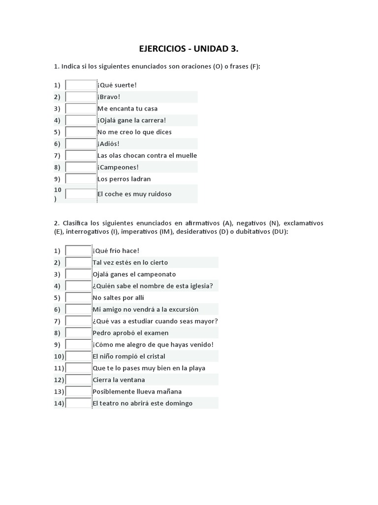 Ejercicios - Unidad 3 | PDF | Estudios de idiomas extranjeros | Hogar ...
