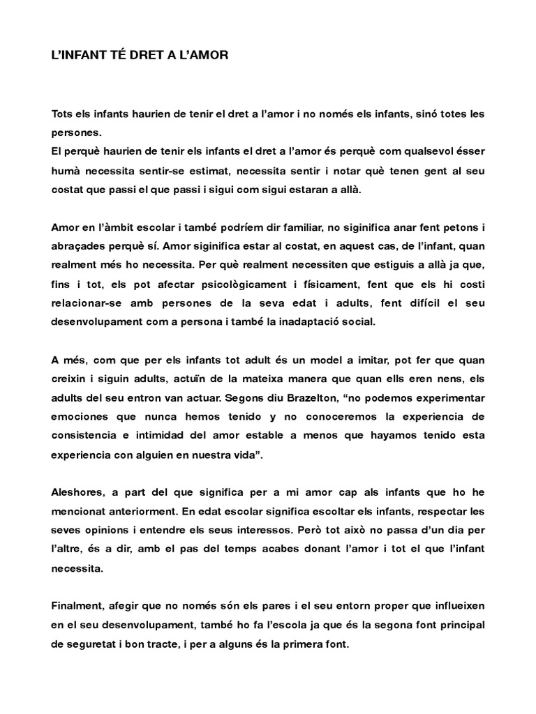 L'infant Té Dret A L'amor - ISA | PDF