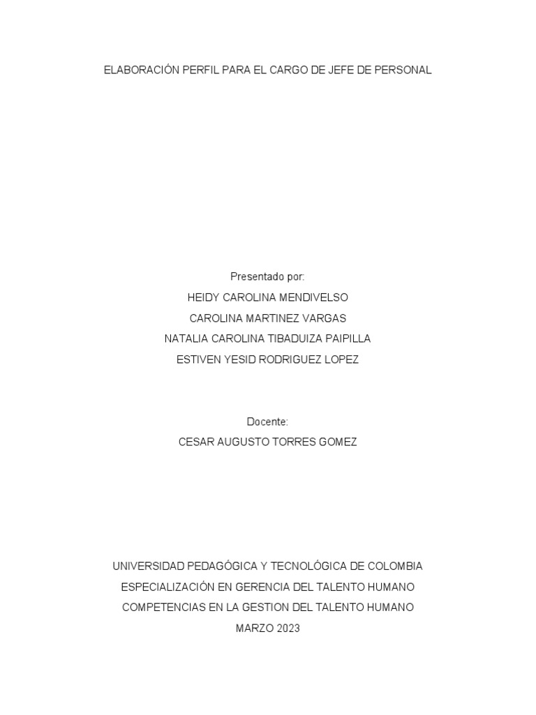 Perfil Jefe de Personal | PDF | Gestión de recursos humanos | Liderazgo