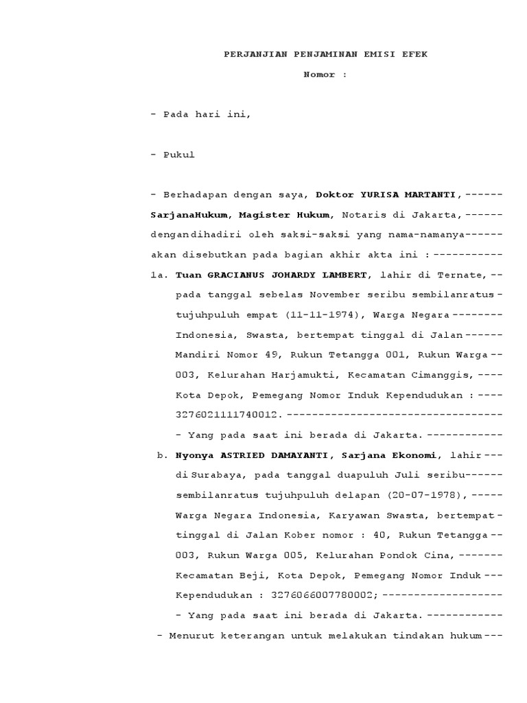 Perjanjian Penjamin Emisi Efek Blis (Revisi) | PDF