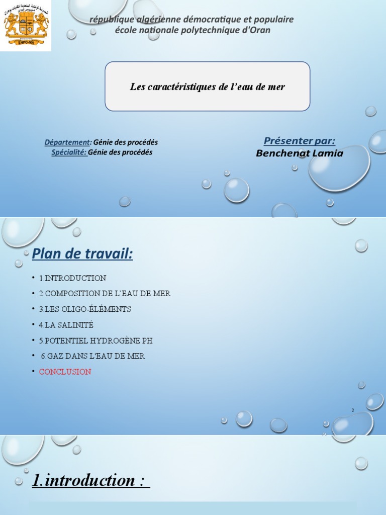 Caractéristiques de l'eau de mer | PDF | Eau de mer | Ion