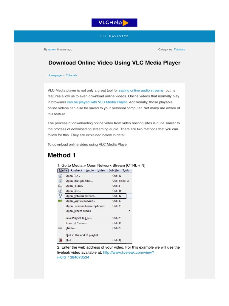 Online Video Using VLC Media Player: Method 1 | PDF | Streaming Media | Download